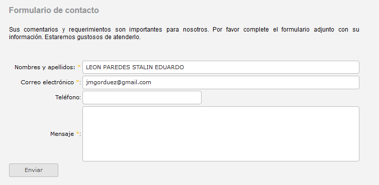2. Funcionalidades del Cliente > Contacto > Formulario de Contacto